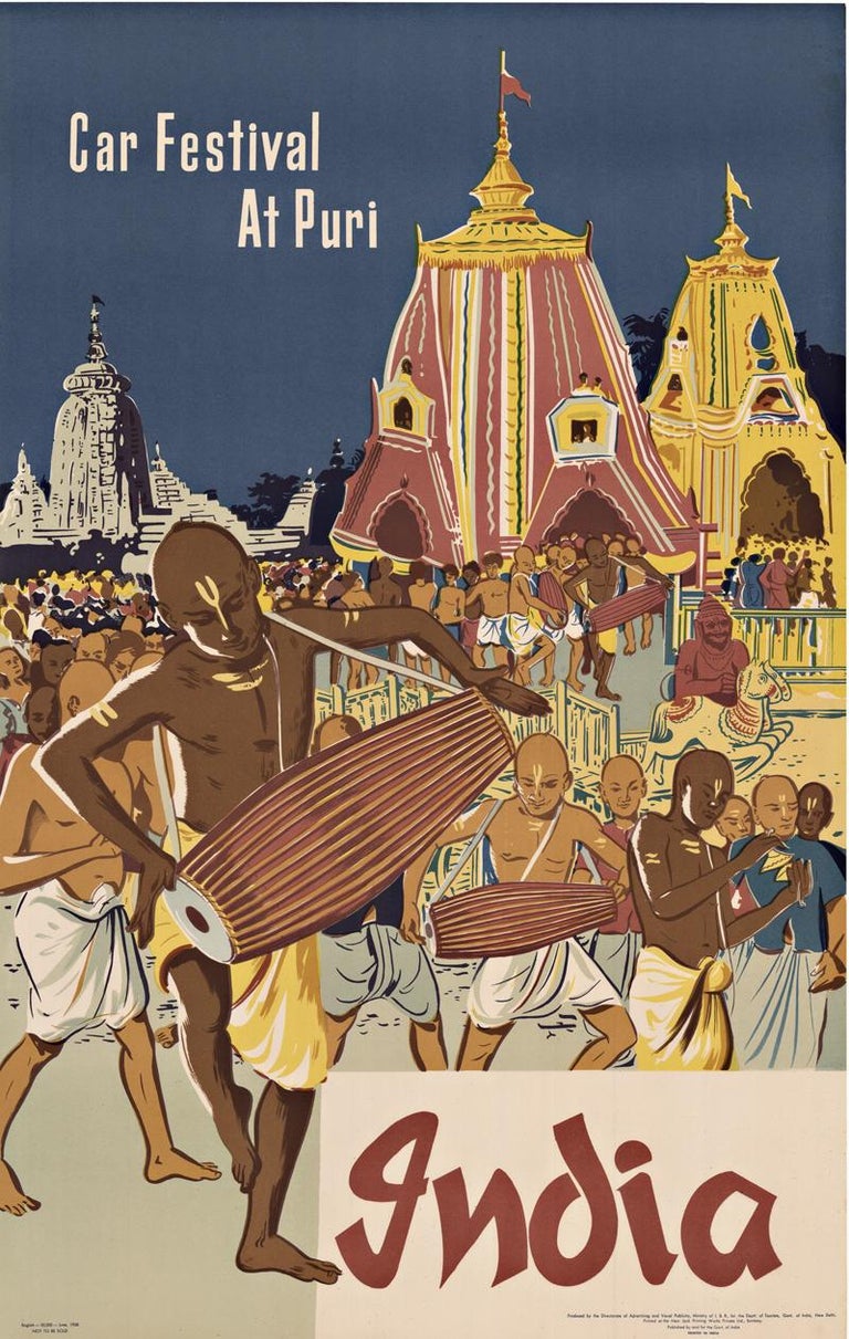 Unknown - Car Festival at Puri India original vintagea travel poster ...