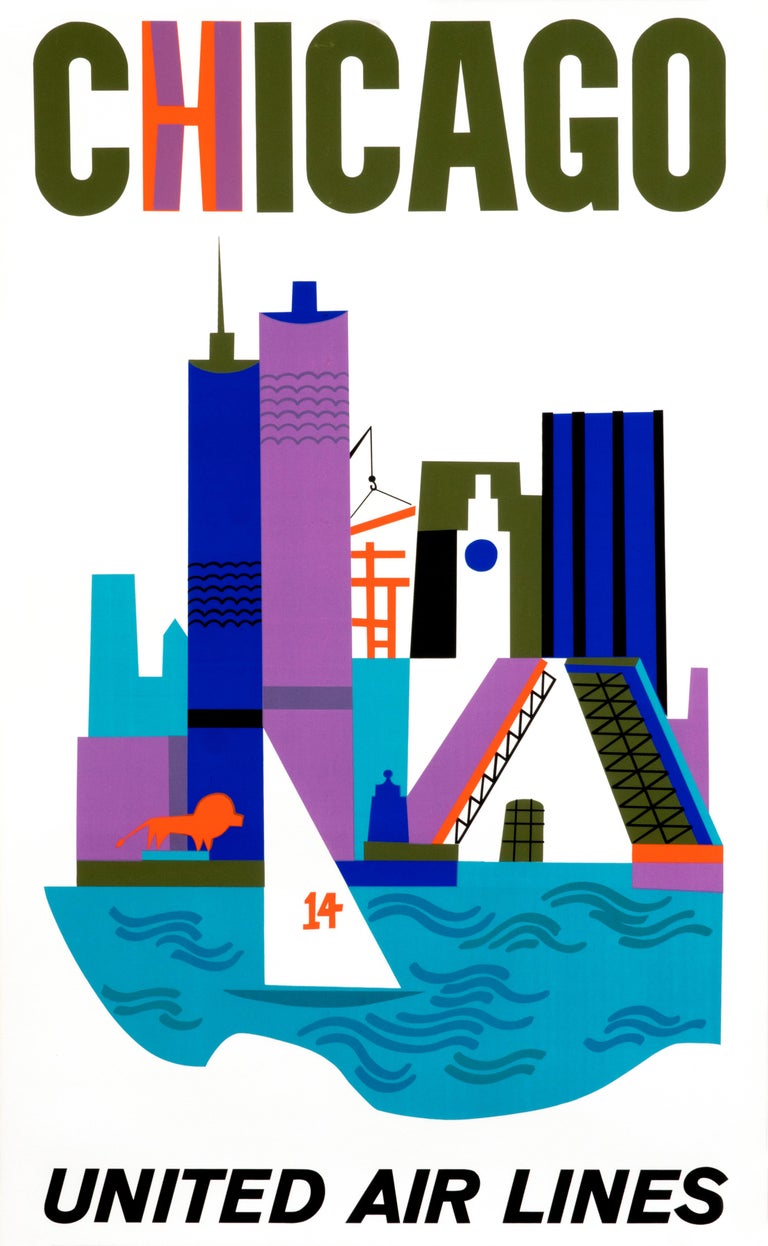 Unknown - "Chicago - United Air Lines" Original Vintage Mid-Century ...