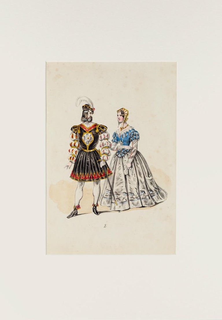 Unknown - Costume - Original Hand-colored Lithograph - 19th Century For ...