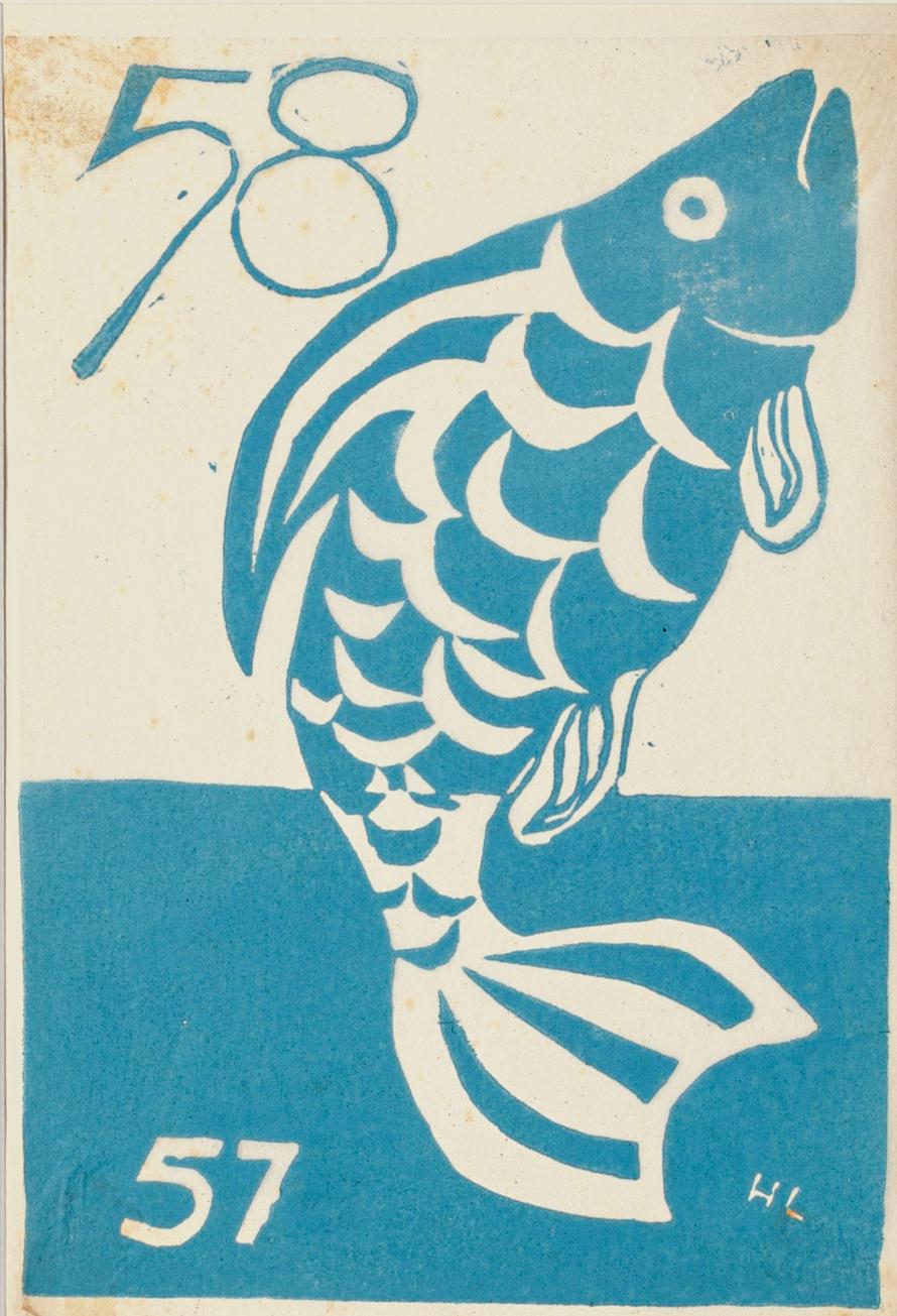 Unknown - Fish - Original Woodcut on Paper - 1957 For Sale at 1stDibs