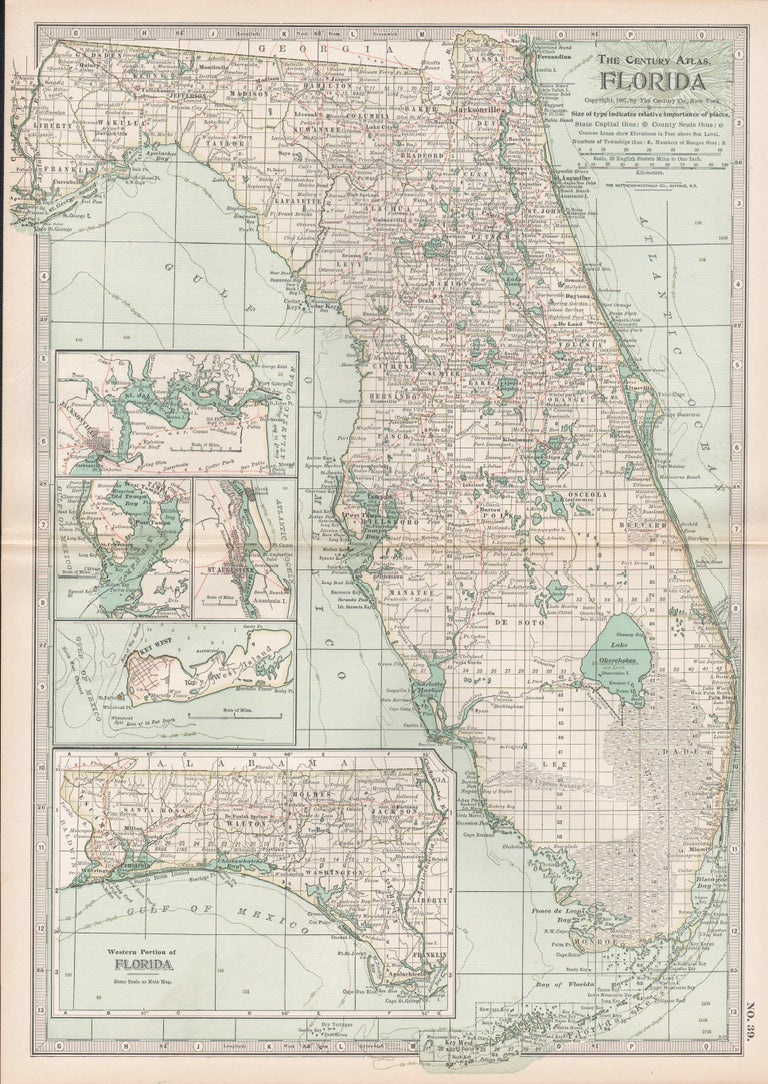Unknown - Florida. USA Century Atlas state antique vintage map For Sale ...