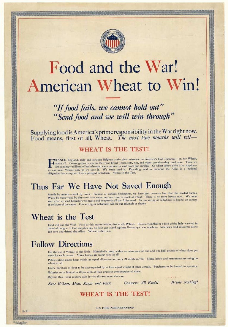 Unknown - Food and the War! Original c. 1918 World War 1 vintage poster ...