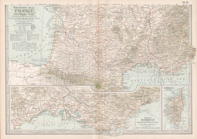 Unknown - France, Southern Part. Century Atlas antique vintage map For Sale at 1stDibs