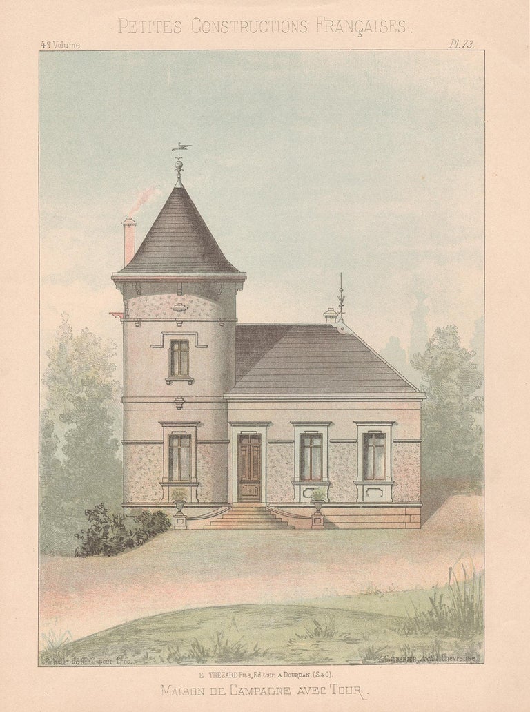 Unknown - French architecture house design lithograph, late 19th ...