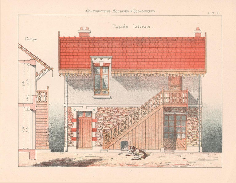 Unknown - French architecture house design lithograph, late 19th ...