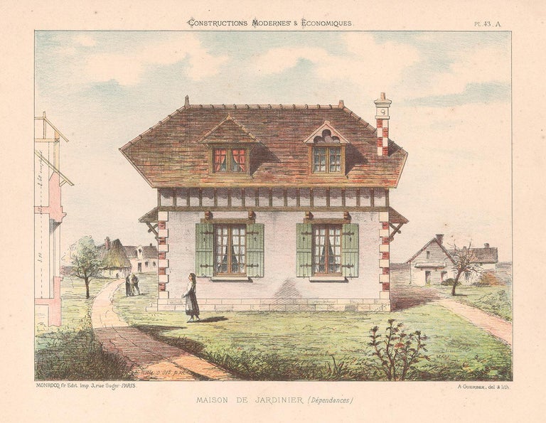 Unknown - French architecture house design lithograph, late 19th ...