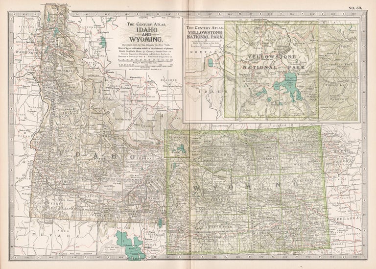 Unknown - Idaho and Wyoming. USA. Century Atlas state antique vintage map For Sale at 1stDibs