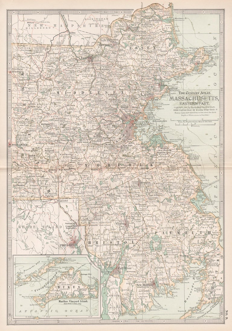 Unknown - Massachusetts, Eastern Part. USA. Century Atlas state antique vintage map For Sale at ...