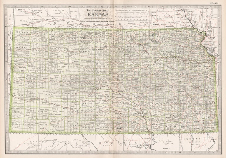 Unknown - Kansas, United States of America, Century Atlas state antique ...