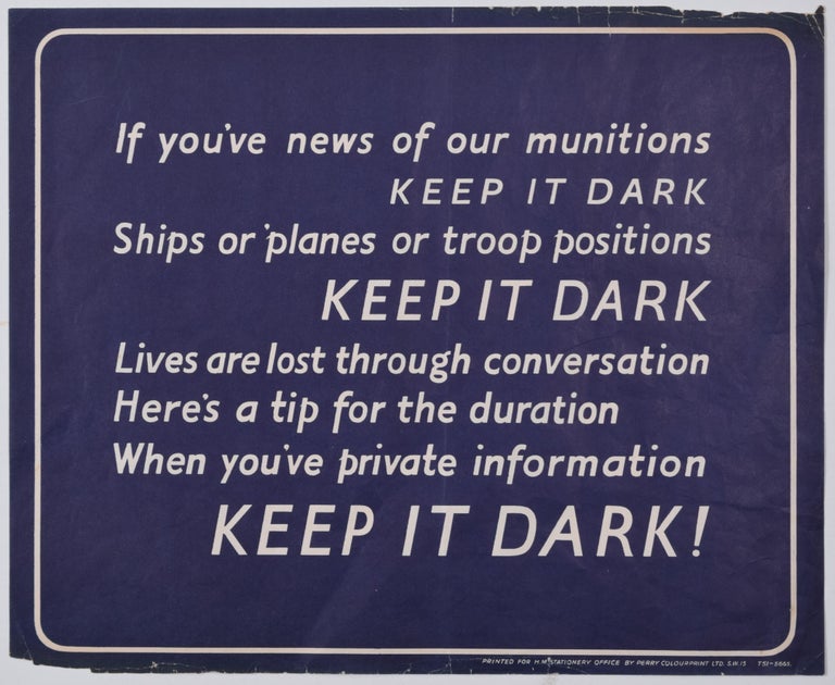 Unknown - Keep It Dark original vintage World War 2 lithographic poster ...