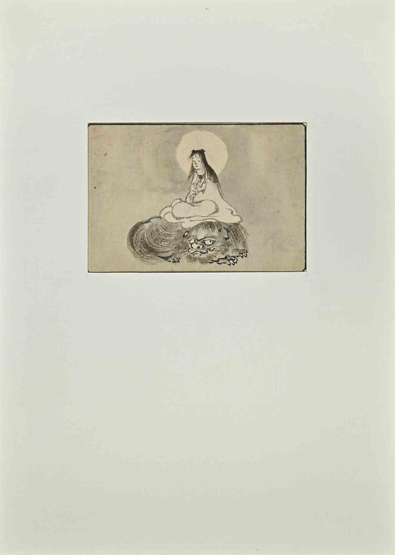 Unknown - Kishi Monju” Monju Bodhisattva in Riding-Lion Form - Woodcut ...