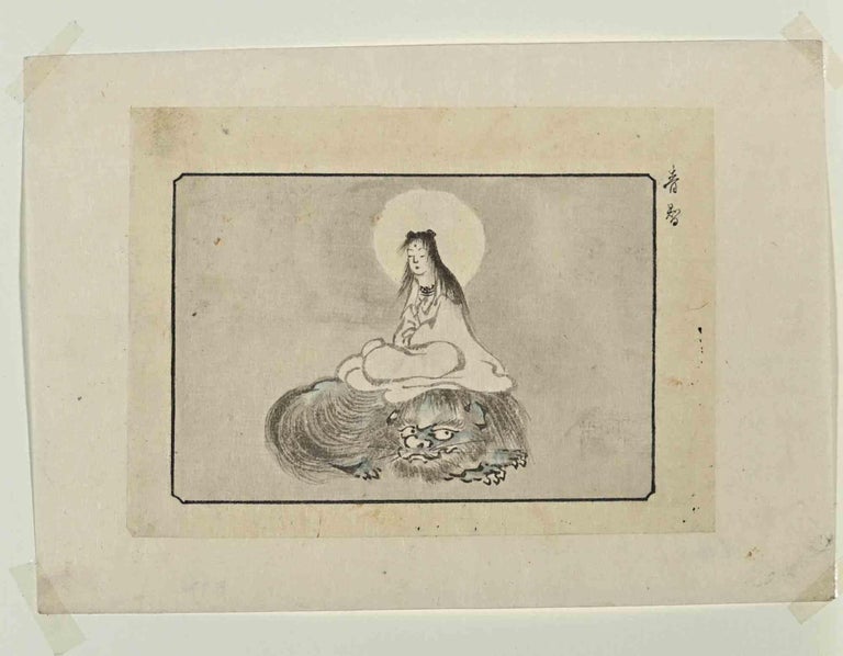 Unknown - Kishi Monju” Monju Bodhisattva in Riding-Lion Form - Woodcut ...