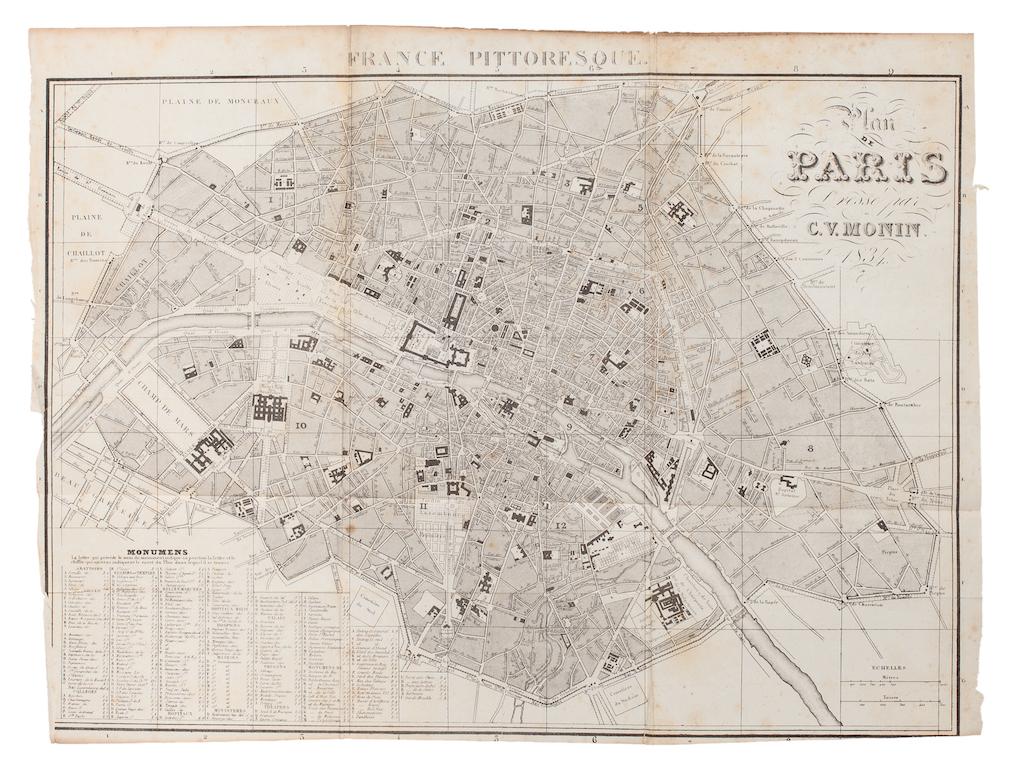 French 1930s Map of Paris à Vol d'Oiseau under Glass in Custom Iron ...