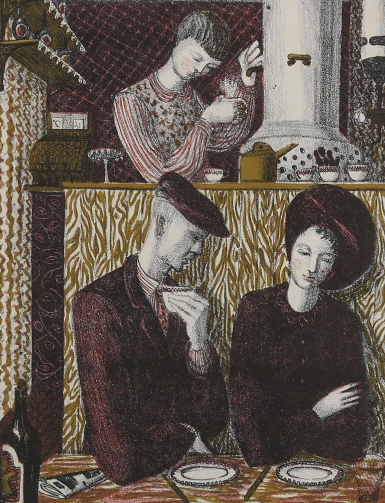 Unknown - Mid 20th Century Lithograph - Lovers at the Cafe For Sale at ...