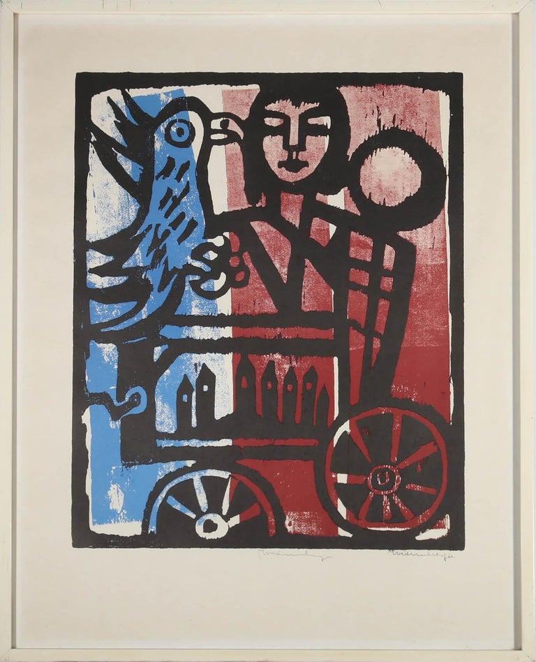 Unknown - Mid 20th Century Lithograph - Woman and Parrot For Sale at ...