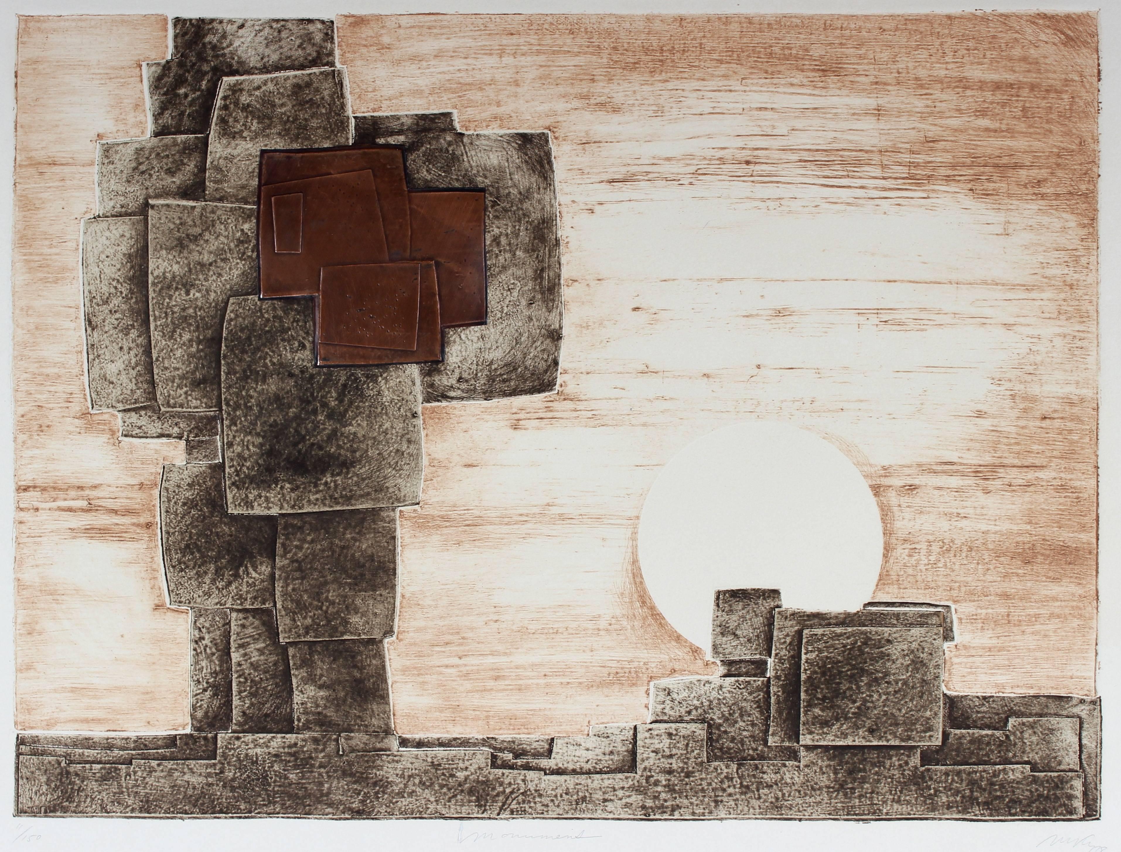 Unknown - "Monuments" Abstracted Geometric Landscape in Copper, Mixed ...
