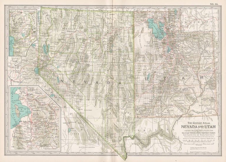 Unknown - Nevada and Utah. USA. Century Atlas state antique vintage map ...