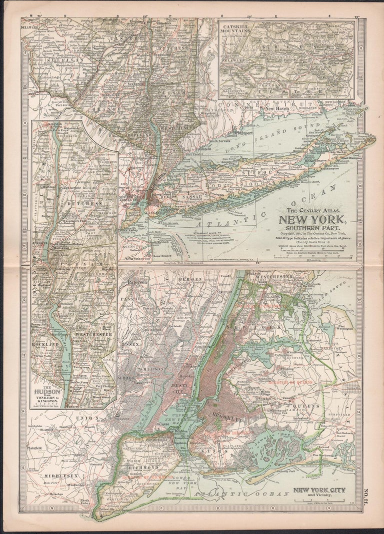 Unknown - New York. Southern Part. USA. Century Atlas state antique ...