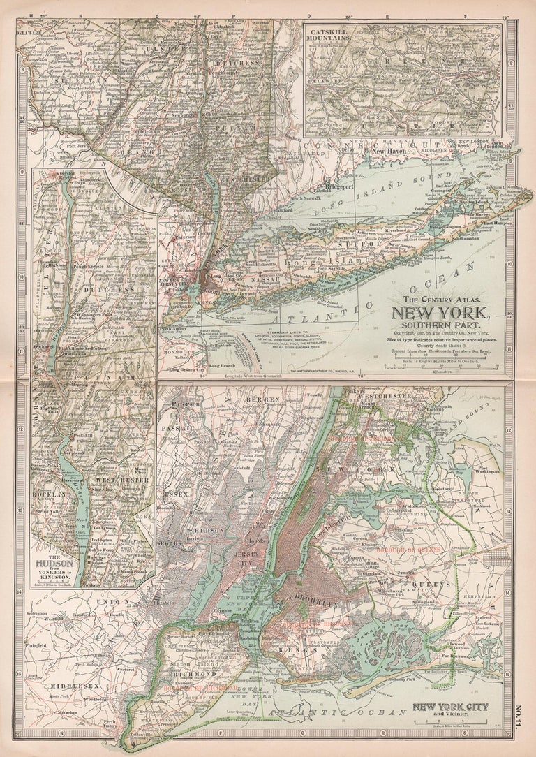Unknown - New York. Southern Part. USA. Century Atlas state antique vintage map For Sale at 1stDibs