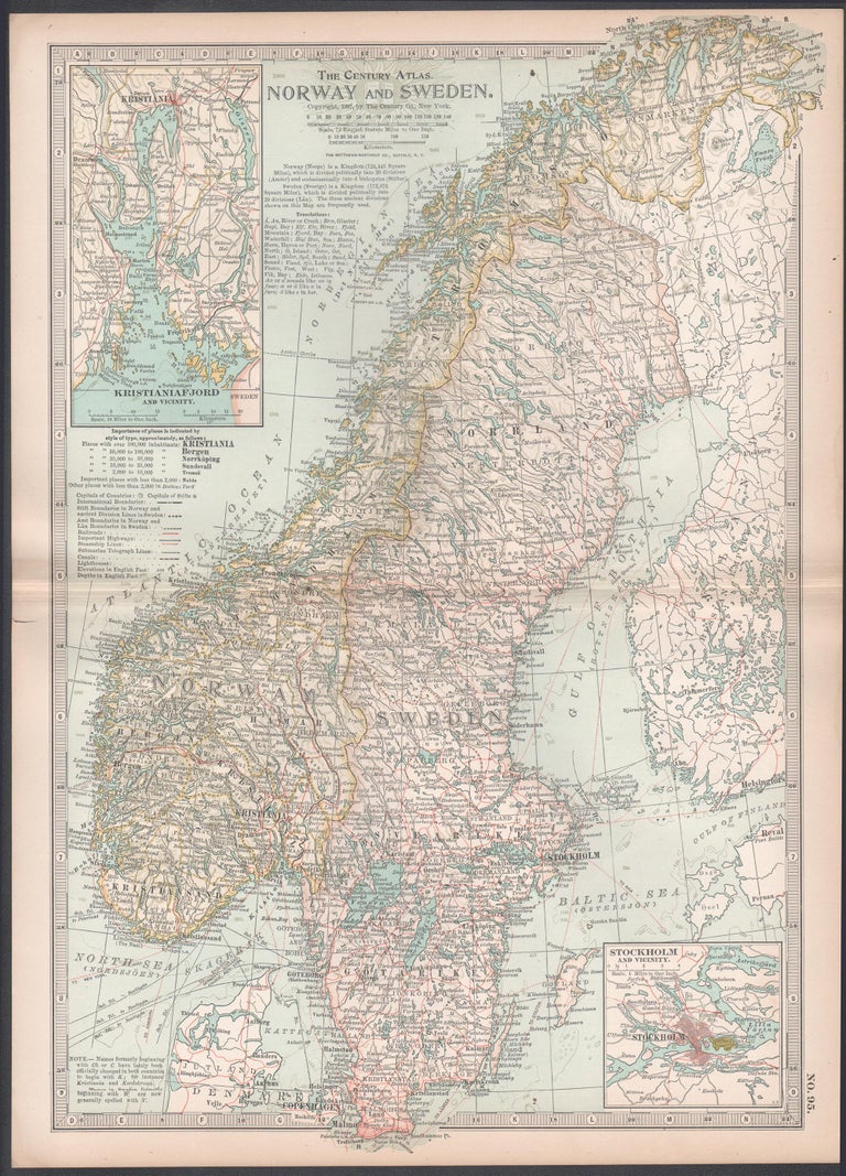 Unknown - Norway and Sweden. Century Atlas antique map For Sale at 1stDibs