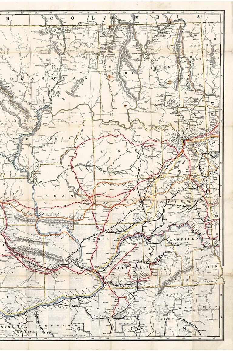 Unknown - Original 1917 Railroad Map of Washington State railway map ...