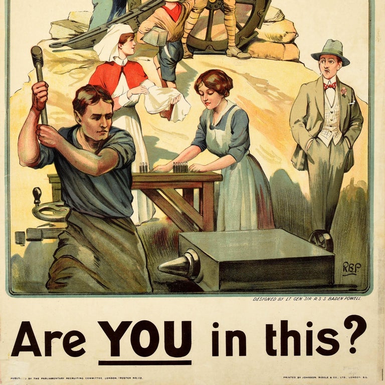 Unknown - Original Antique British War Recruitment Propaganda Poster ...