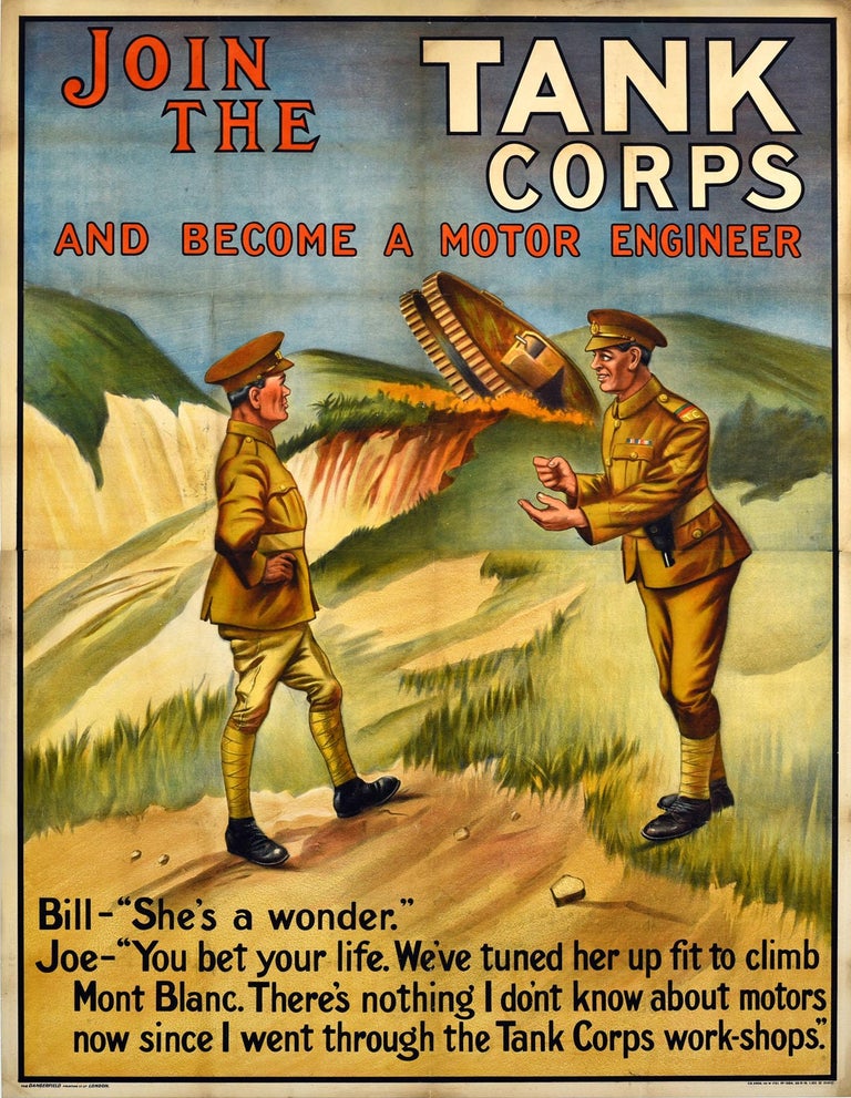 Unknown - Original Antique Military Recruitment Poster Join The Tank ...