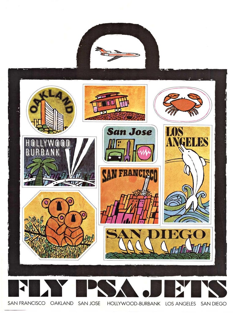 Unknown - Original "Fly PSA Jets" vintage California airlines poster at 1stDibs