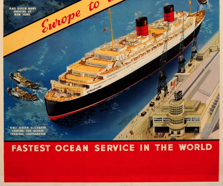 Unknown - Original Vintage Cunard Poster Queen Mary New York and Queen ...