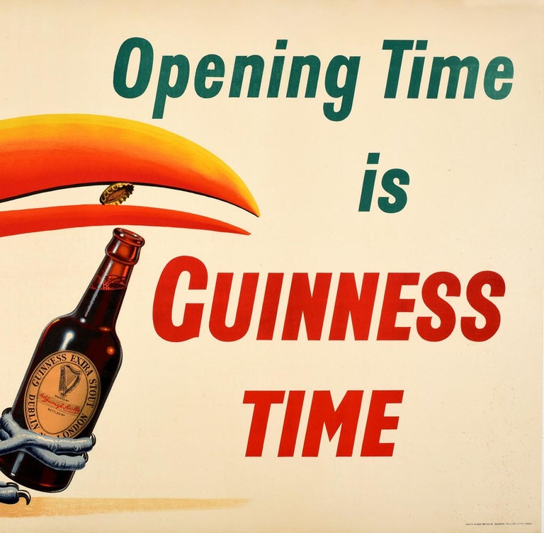 Unknown - Original Vintage Drink Poster Opening Time Is Guinness Time ...