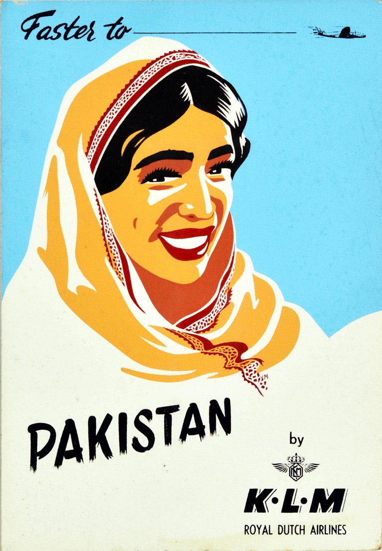 Unknown - Original Vintage Lobby Card Travel Poster Pakistan By KLM ...