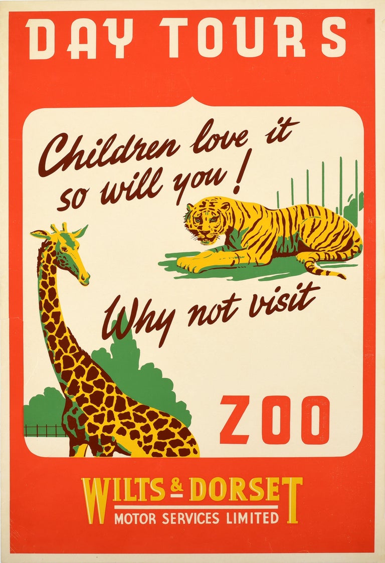 Unknown - Original Vintage Poster Longleat Zoo Tiger Giraffe Wilts and ...