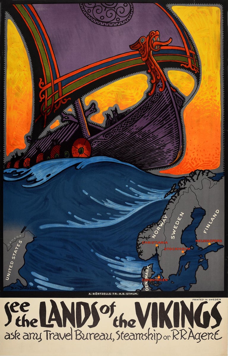 Unknown - Original Vintage Poster See The Lands Of The Vikings Travel ...