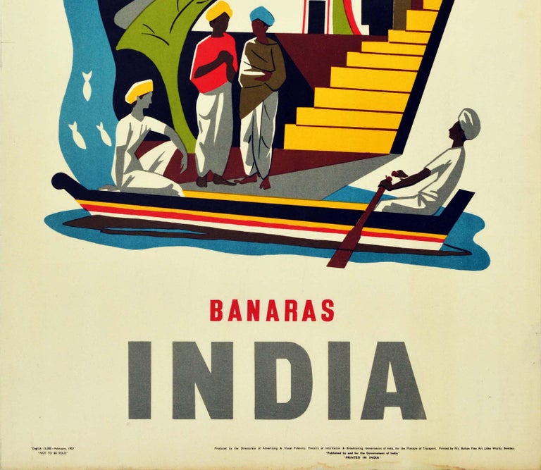 Unknown - Original Vintage Poster Varanasi Banaras India River Ganges ... Unknown - Original Vintage Poster Varanasi Banaras India River Ganges ...