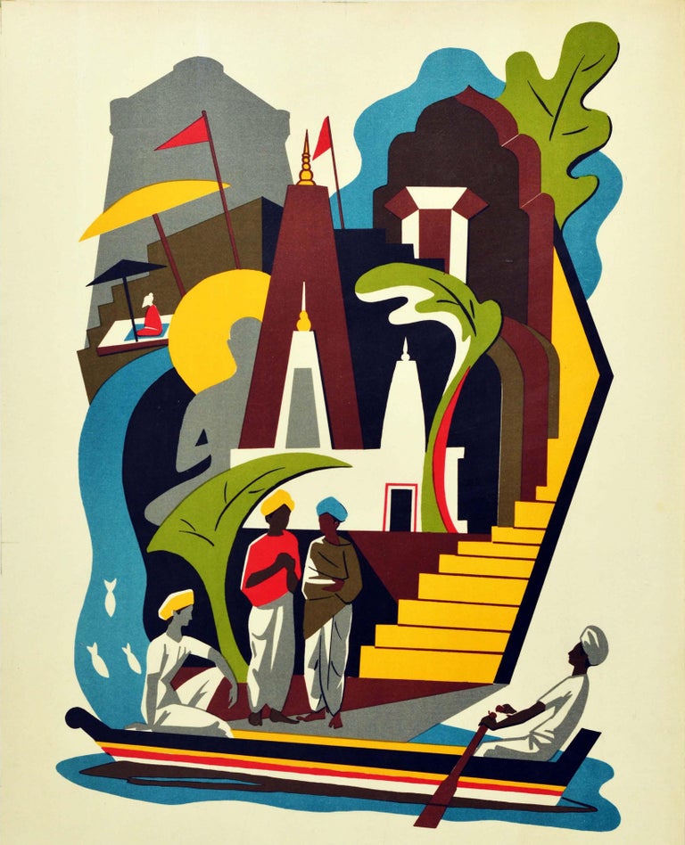 Unknown - Original Vintage Poster Varanasi Banaras India River Ganges ...