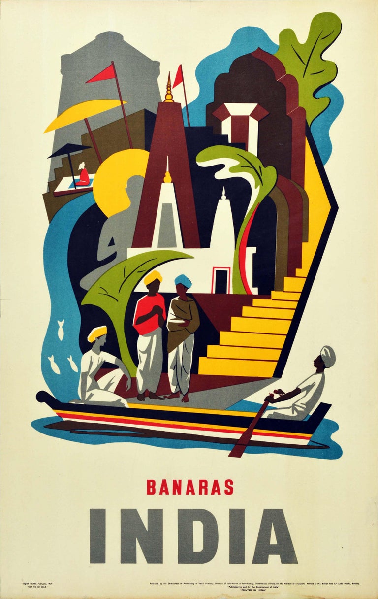 Unknown - Original Vintage Poster Varanasi Banaras India River Ganges ... Unknown - Original Vintage Poster Varanasi Banaras India River Ganges ...