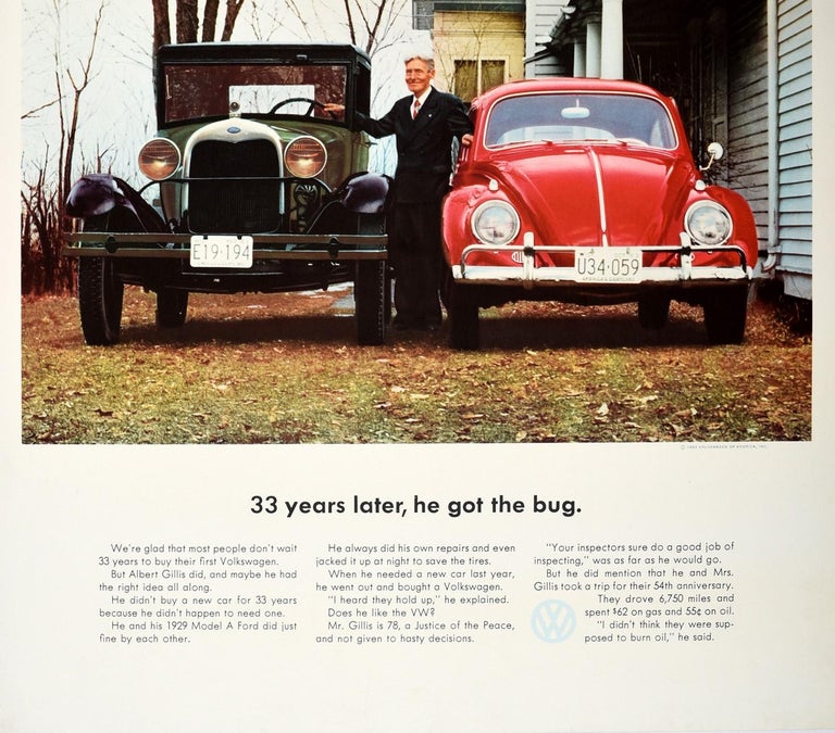 Unknown - Original Vintage Poster VW Bug Ford Model A Volkswagen Beetle ...