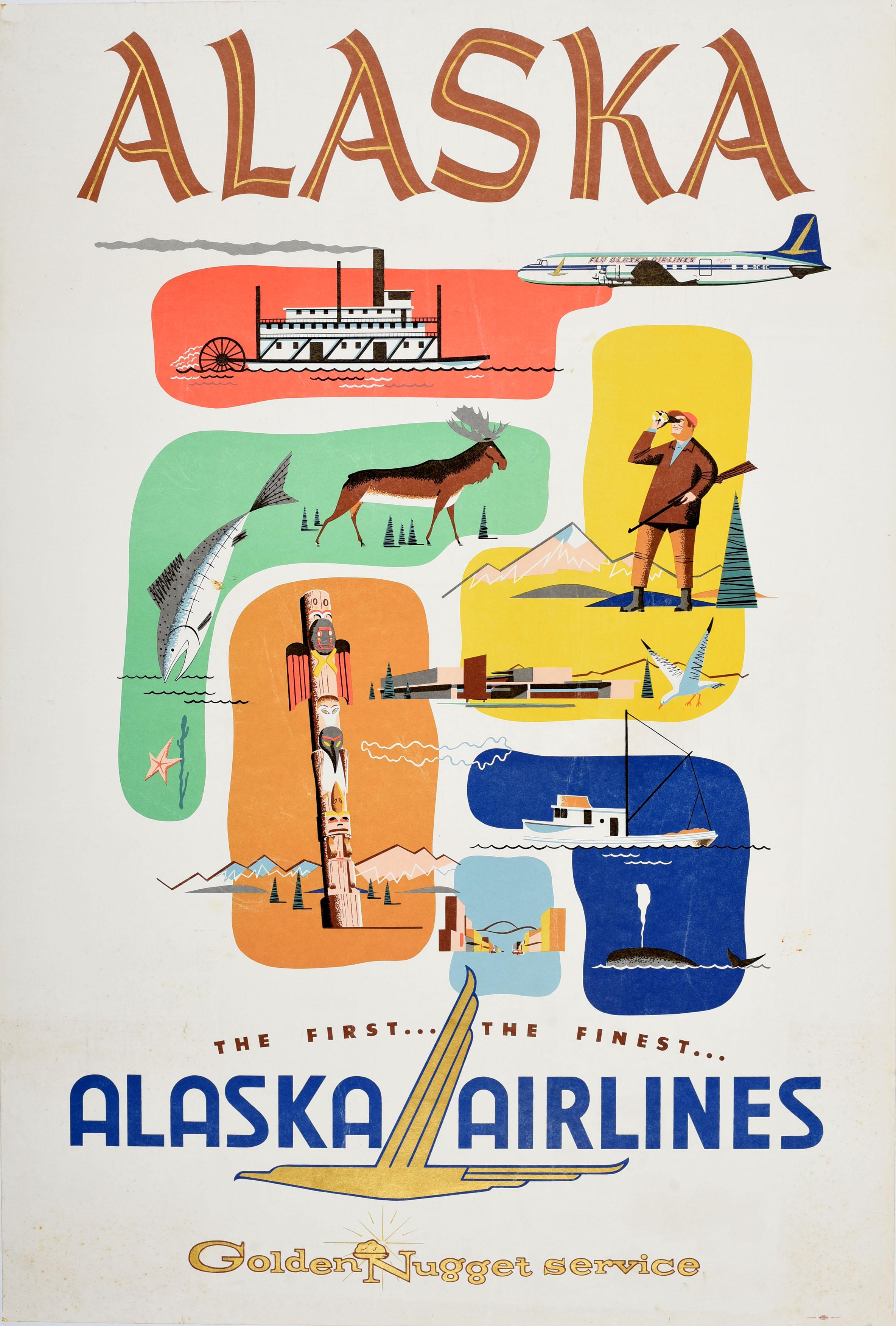 Unknown - Original Vintage Travel Poster Alaska Airlines Golden Nugget ...