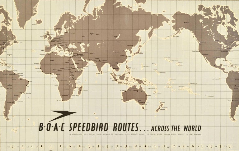 Unknown - Original Vintage Travel Poster BOAC Speedbird Routes Across ...