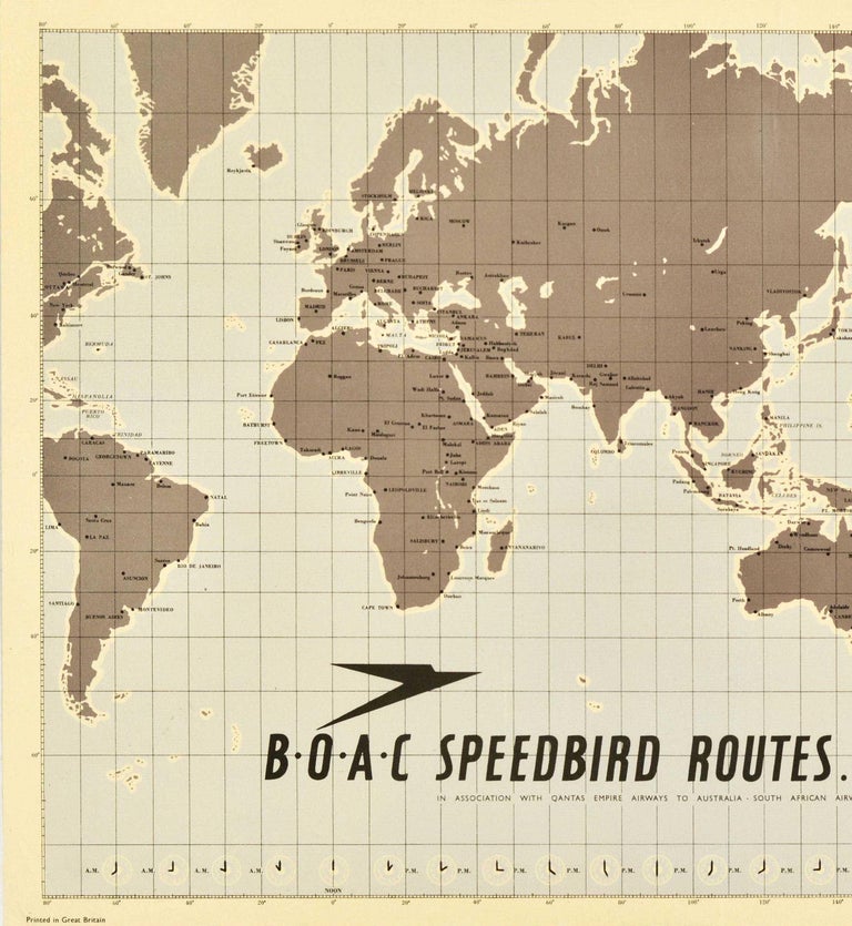 Unknown - Original Vintage Travel Poster BOAC Speedbird Routes Across ...