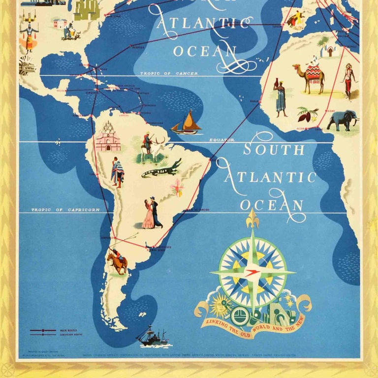 Unknown - Original Vintage Travel Poster BOAC World Air Routes Western ...