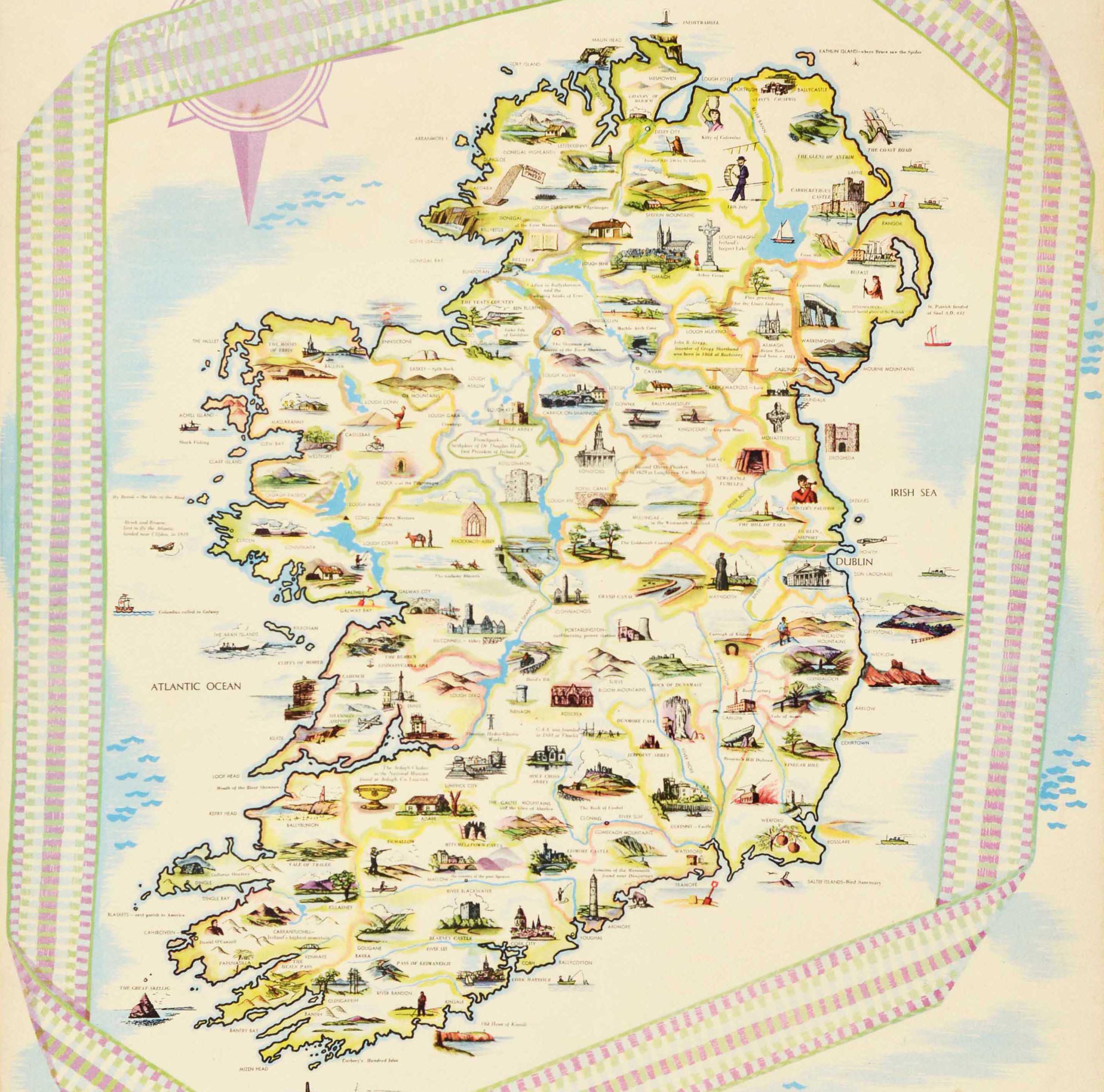 Unknown - Original Vintage Travel Poster Illustrated Map Of Ireland ...