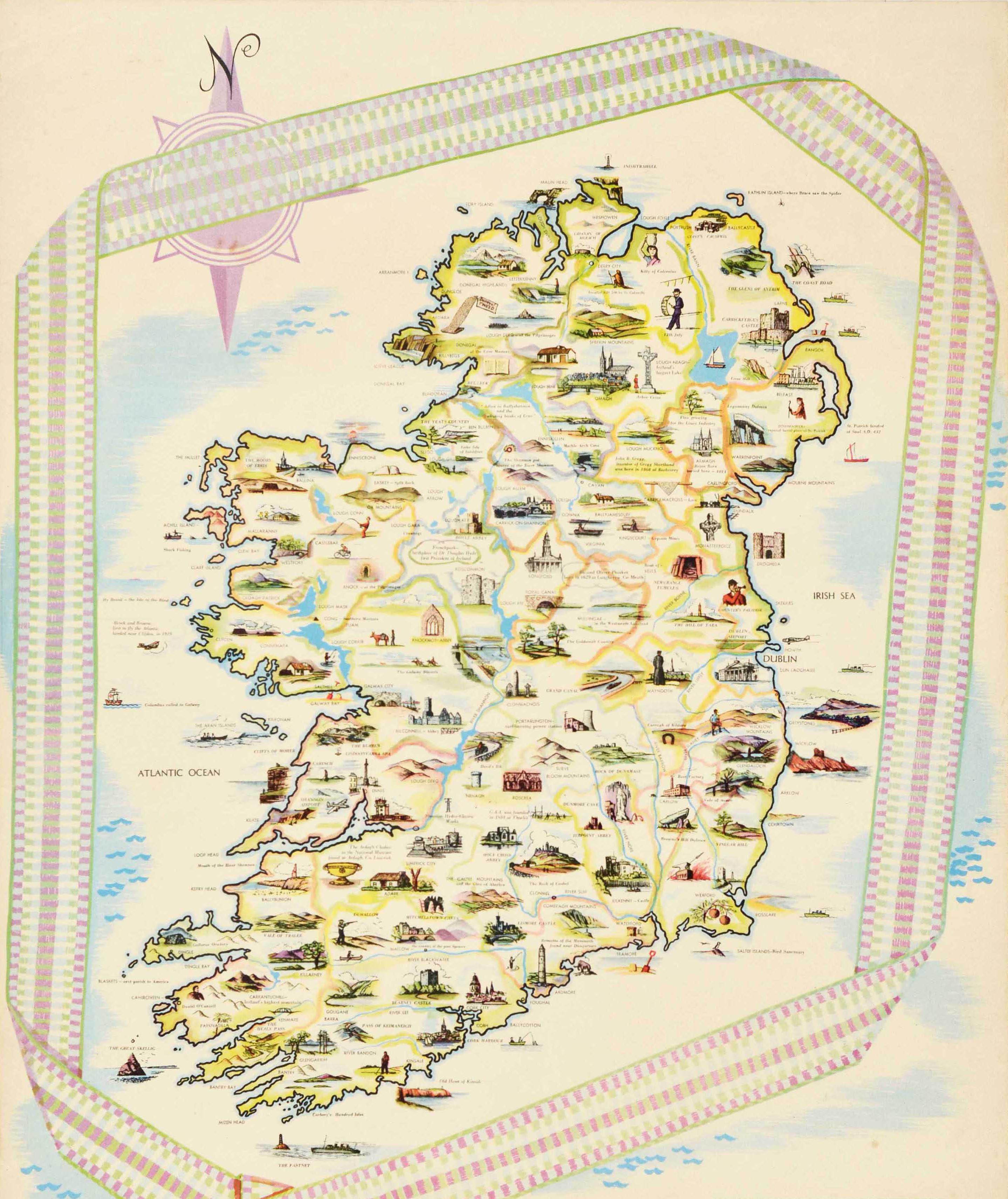 Unknown - Original Vintage Travel Poster Illustrated Map Of Ireland ...