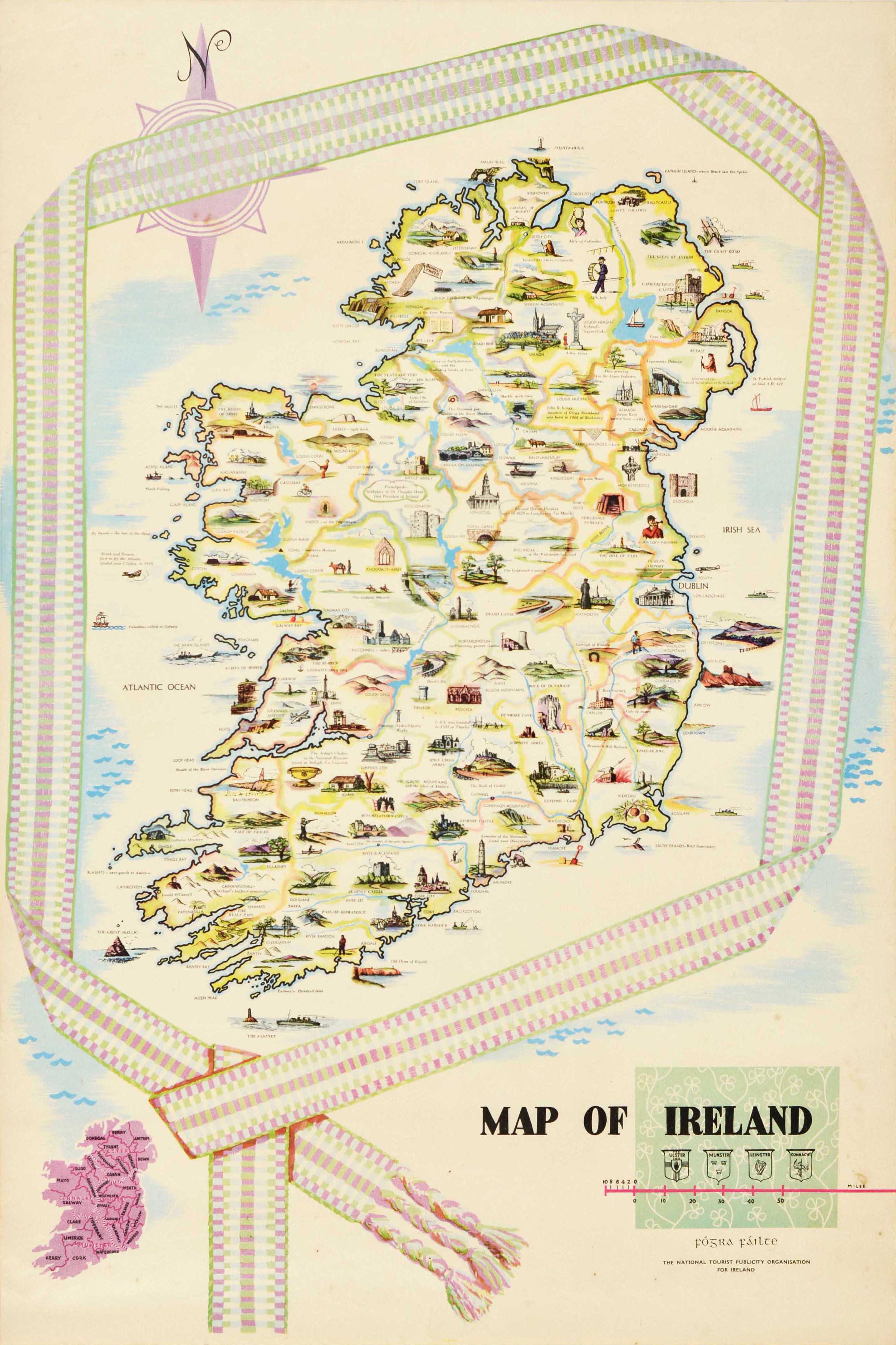 Unknown - Original Vintage Travel Poster Illustrated Map Of Ireland ...