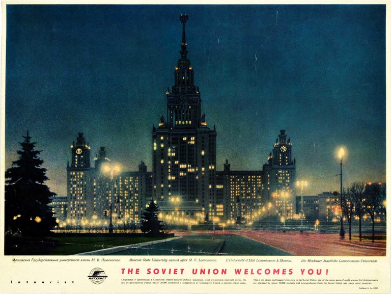 Unknown - Original Vintage Travel Poster Intourist Moscow University ...