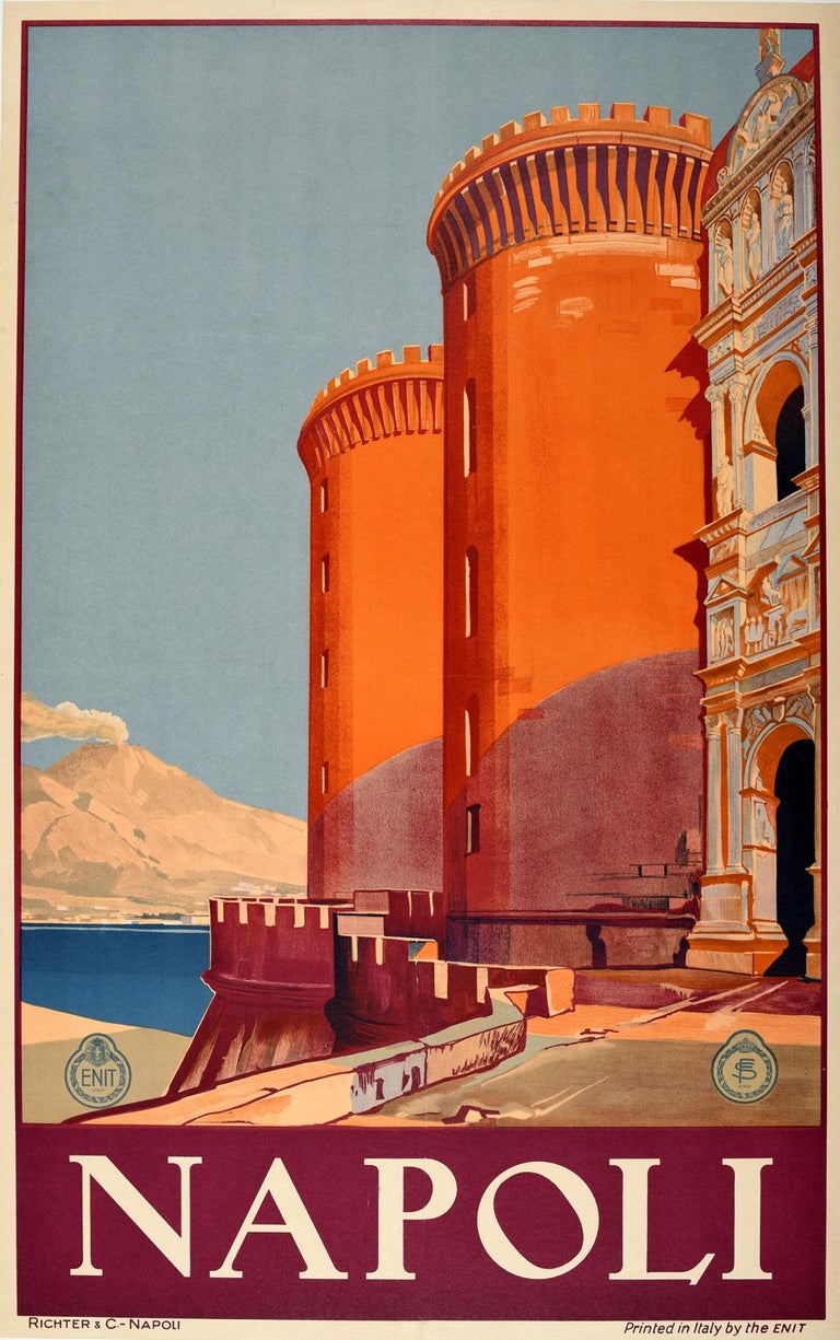 Unknown - Original Vintage Travel Poster Napoli Bay Of Naples Mount ...