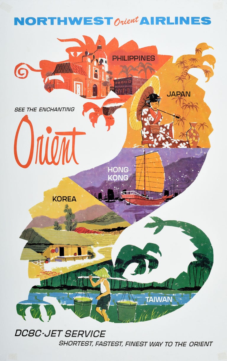 Unknown - Original Vintage Travel Poster Northwest Orient Airlines DC8C ...