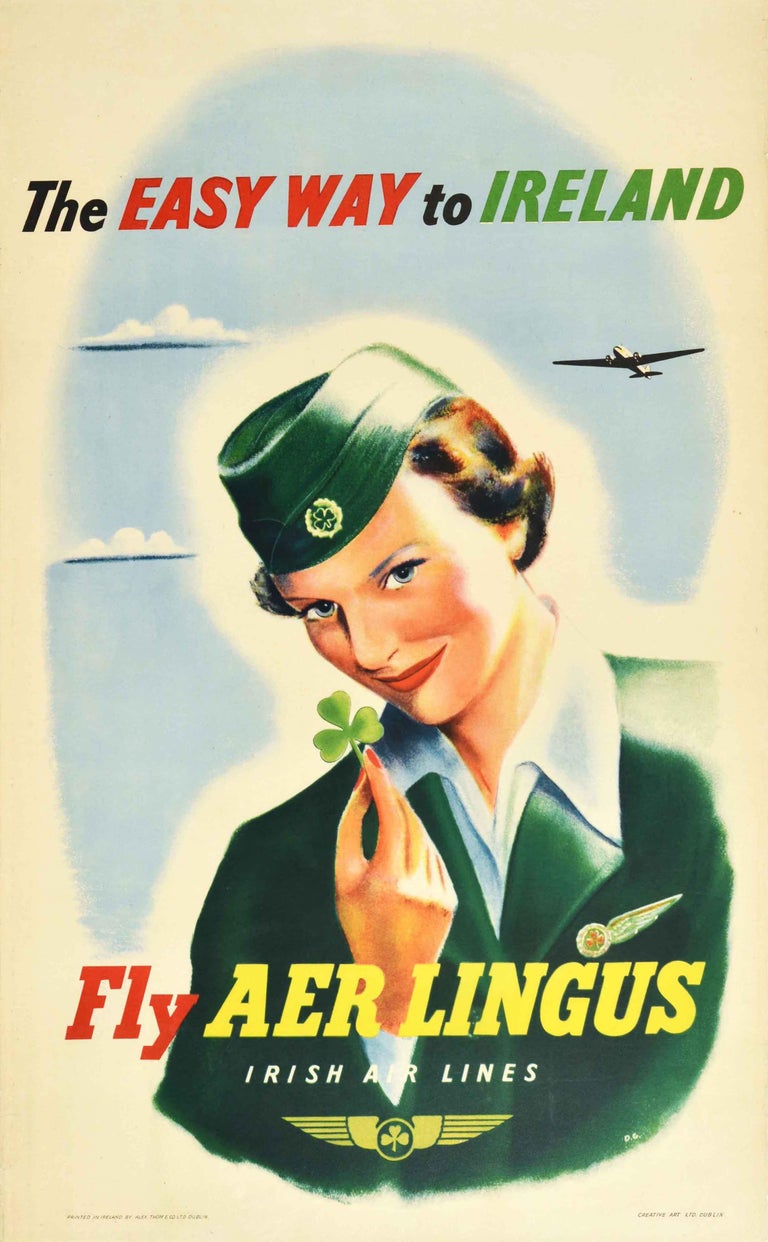 Unknown - Original Vintage Travel Poster The Easy Way To Ireland Fly ...