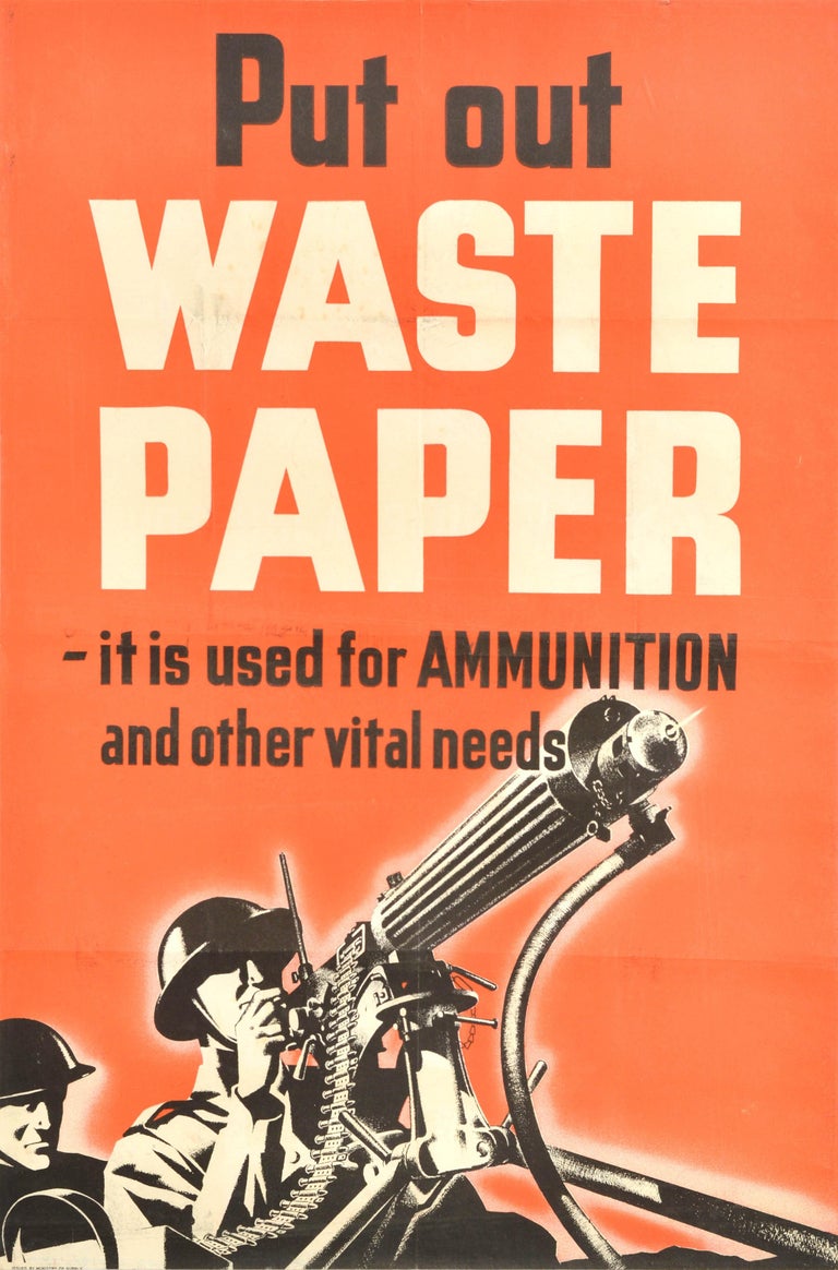 Unknown - Original Vintage War Poster Put Out Waste Paper Recycle WWII ...