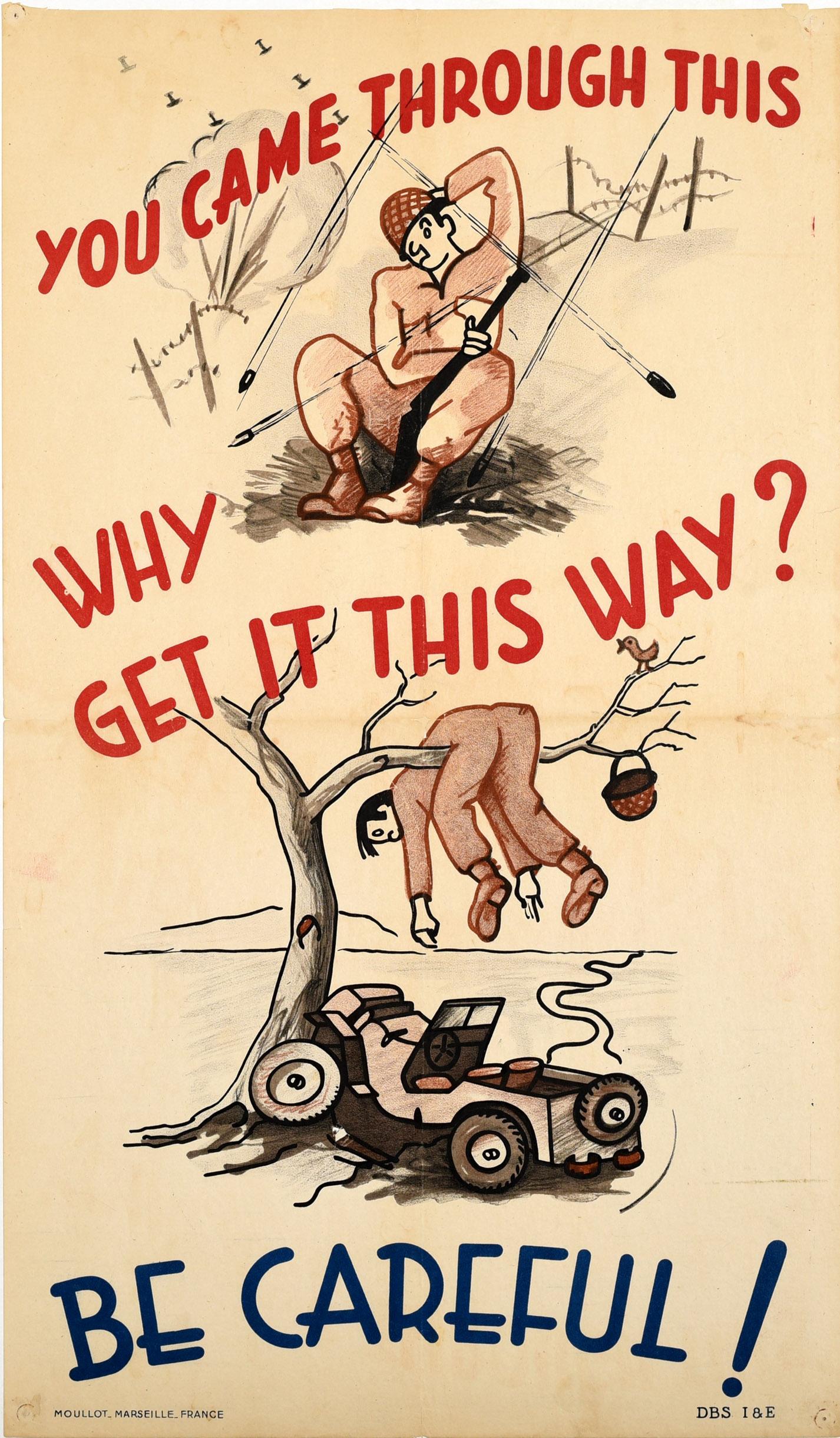 Original Vintage Warning Poster Be Careful Army Road Safety WWII ...